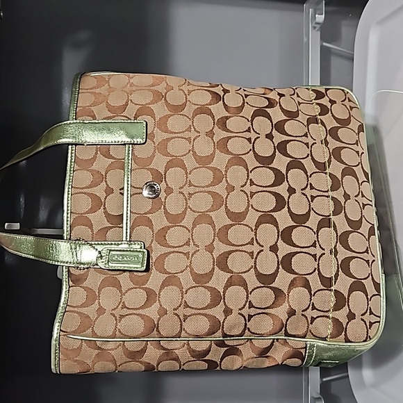 Coach | Bags | Coach Tote Signature Logo Green Lining | Poshmark